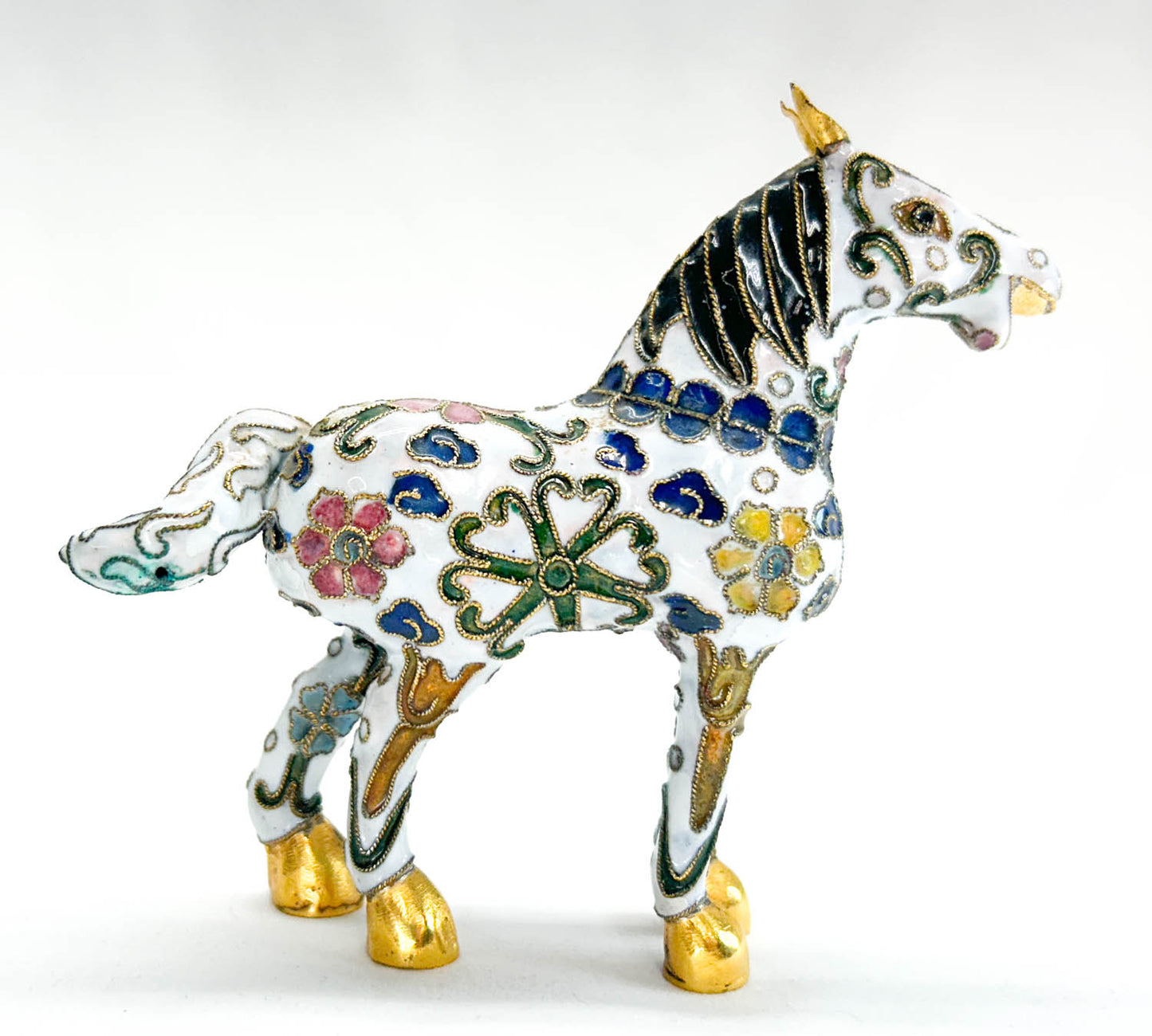 Chinese Cloisonne Horse, Standing White with Floral Design – Triple ...